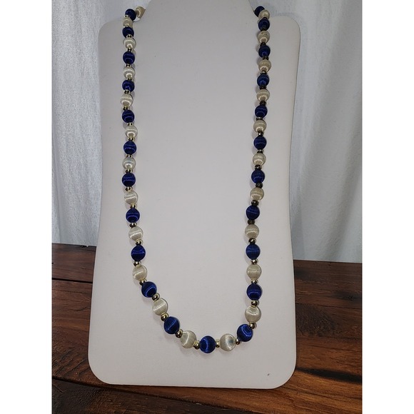 Jewelry | Vintage Silk Thread Wrapped Beads Blue And White | Poshmark